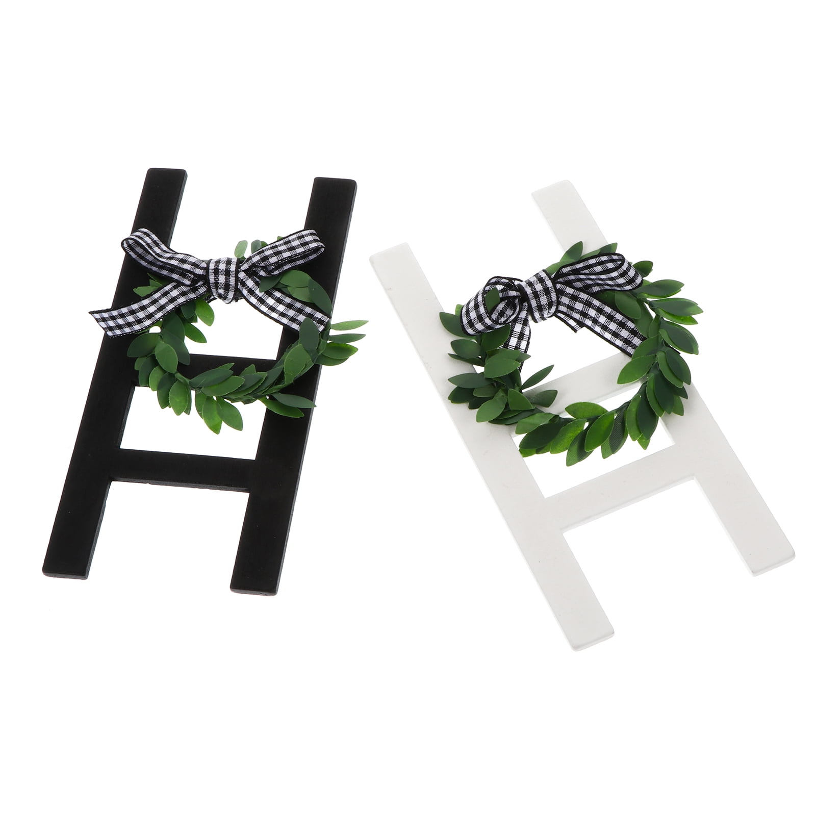 2pcs Wooden Farmhouse Ladder With Wreath Tiered Tray Decoration Rustic ...