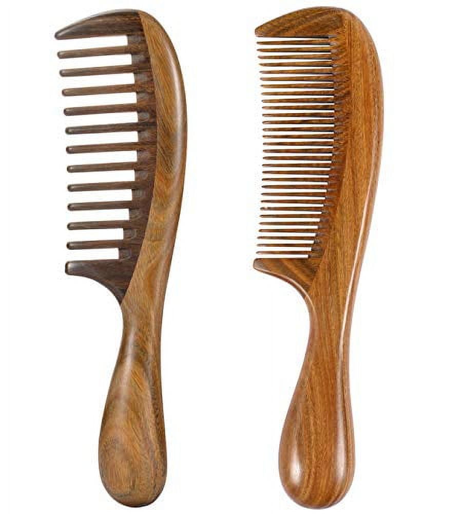 2pcs Wooden Hair Comb Wide Tooth Fine Tooth Detangling Sandalwood Combs ...
