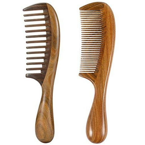 2pcs Wooden Hair Comb Wide Tooth Fine Tooth Detangling Sandalwood Combs ...
