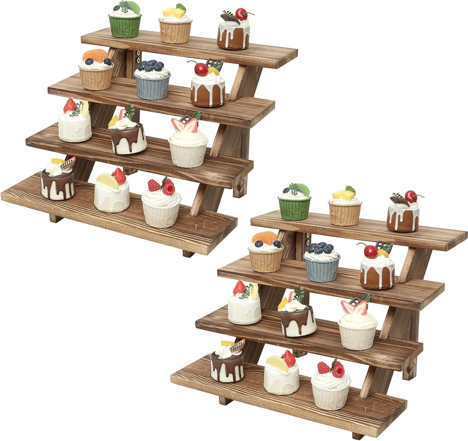 2pcs Wooden Rustic Cupcake Stand for 24 Cupcakes, Stepped Wood Display ...