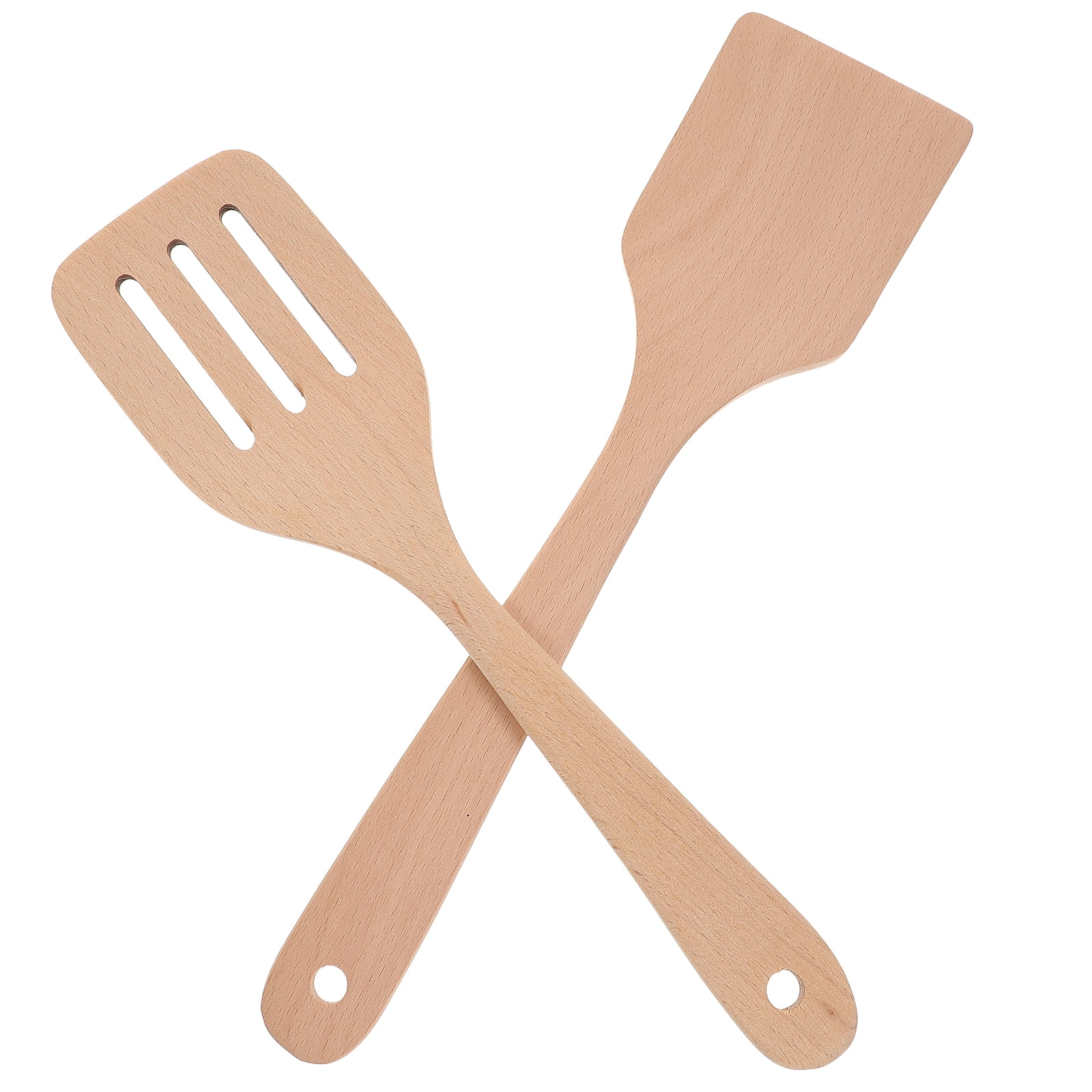 2pcs Wooden Shovel Long Handle Fried Shovel Non-Stick Pan Spatula Stir ...