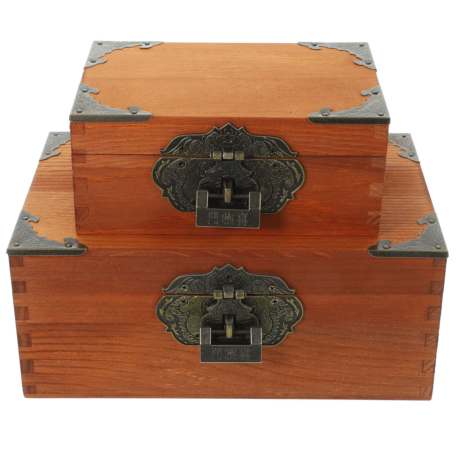2pcs Wooden Storage Boxes with Lock Vintage Wood Box Decorative Box ...