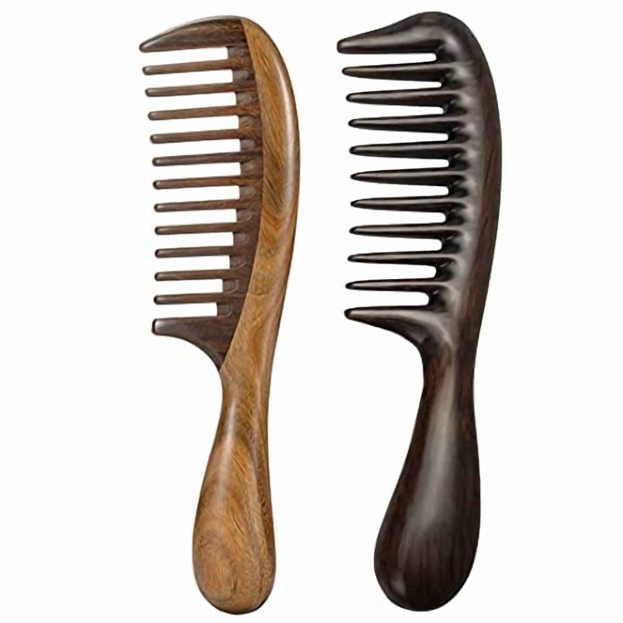 2pcs Wooden Wide Tooth Comb for Curly Thick Hair Anti-Static Black ...