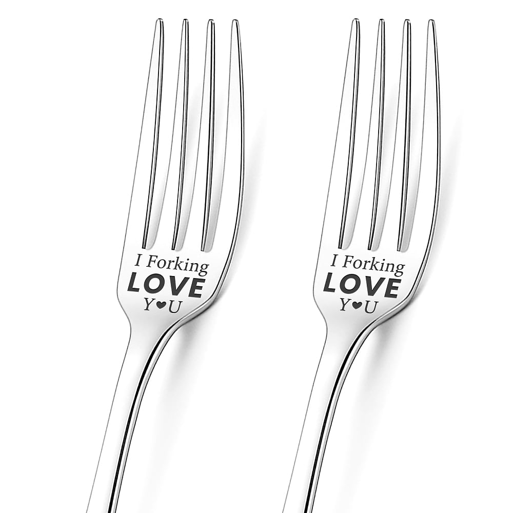 2pcs Word Pattern Stainless Steel Fork Black 20.3x2.4x0.2~0.3cm Packing ...