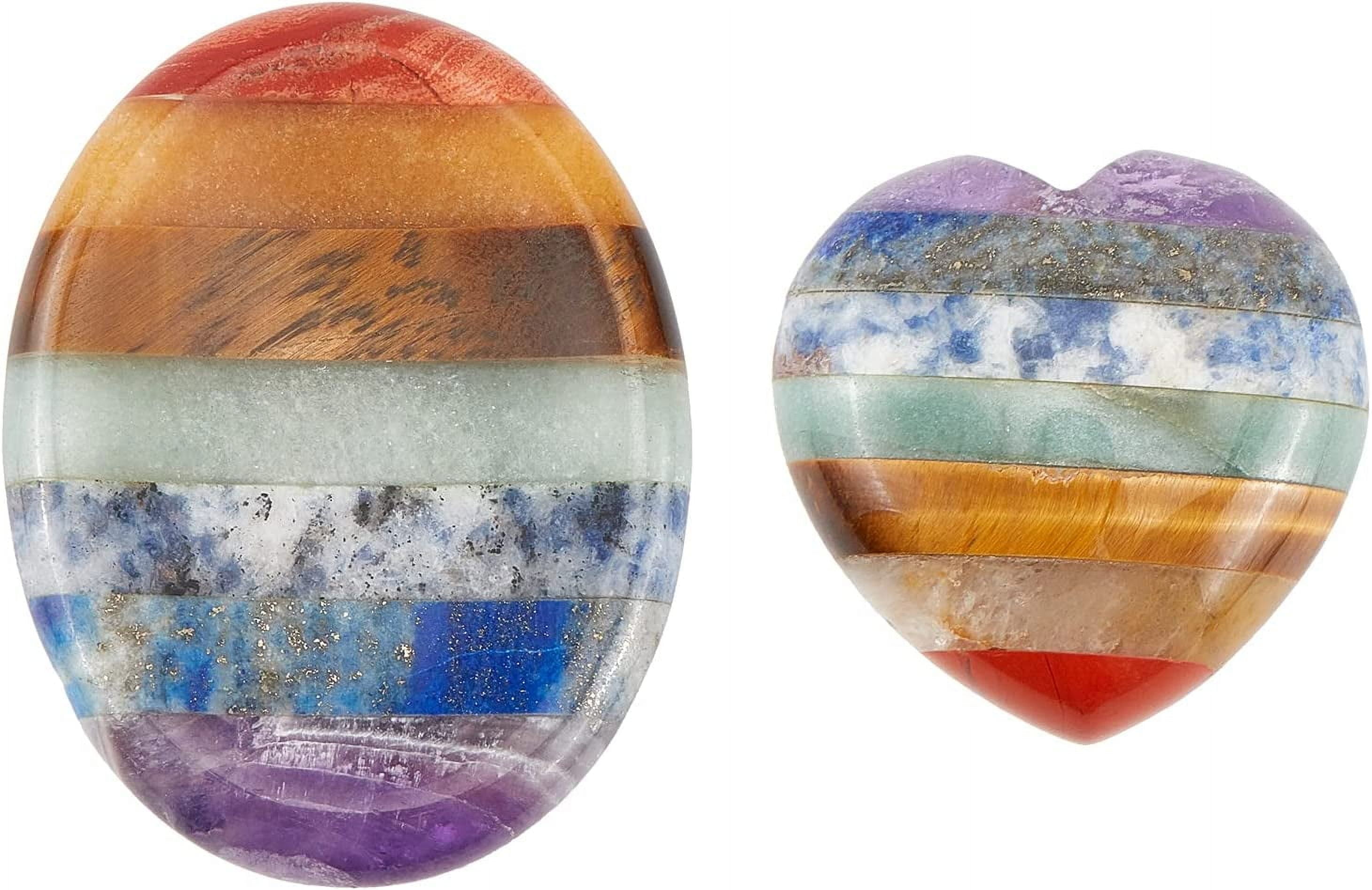 2pcs Worry Stone 7 Chakra Thumb Worry Stone Set Oval and Heart-Shape ...
