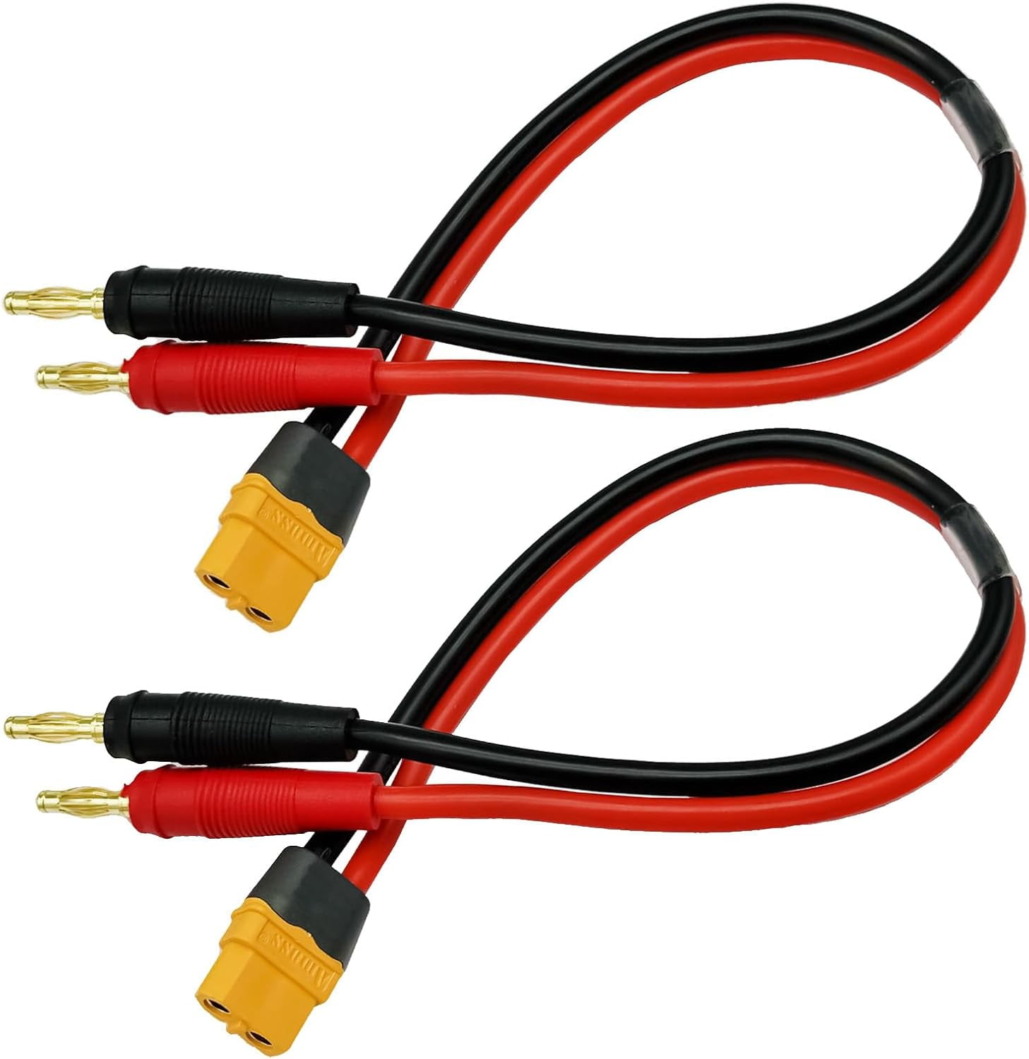 2pcs XT60H (XT60 Upgarded Female Connector Plug to 4mm Banana Plugs ...