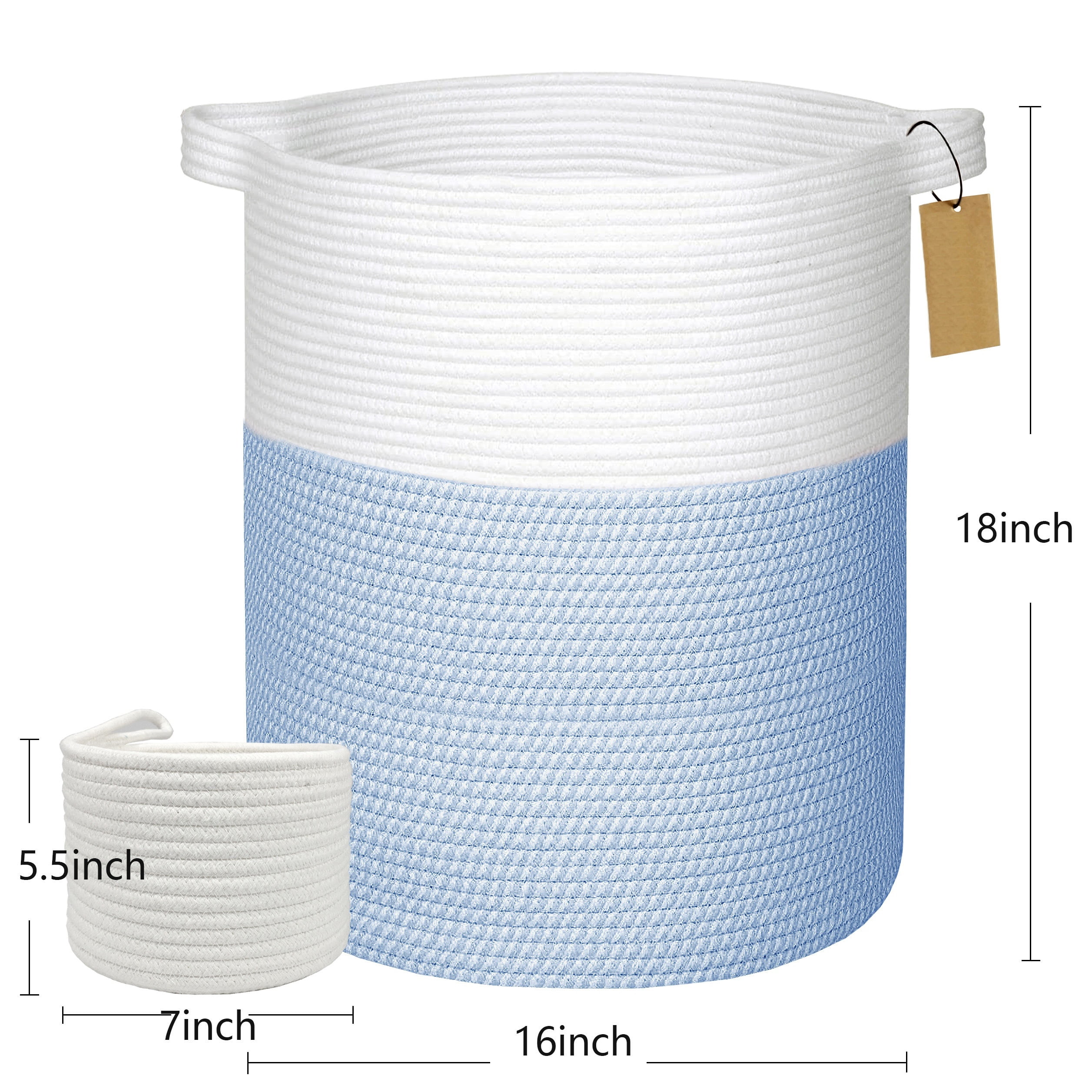 2pcs XXL Cotton Rope Cylinder Laundry Basket - 16x18 Inch with Handles ...