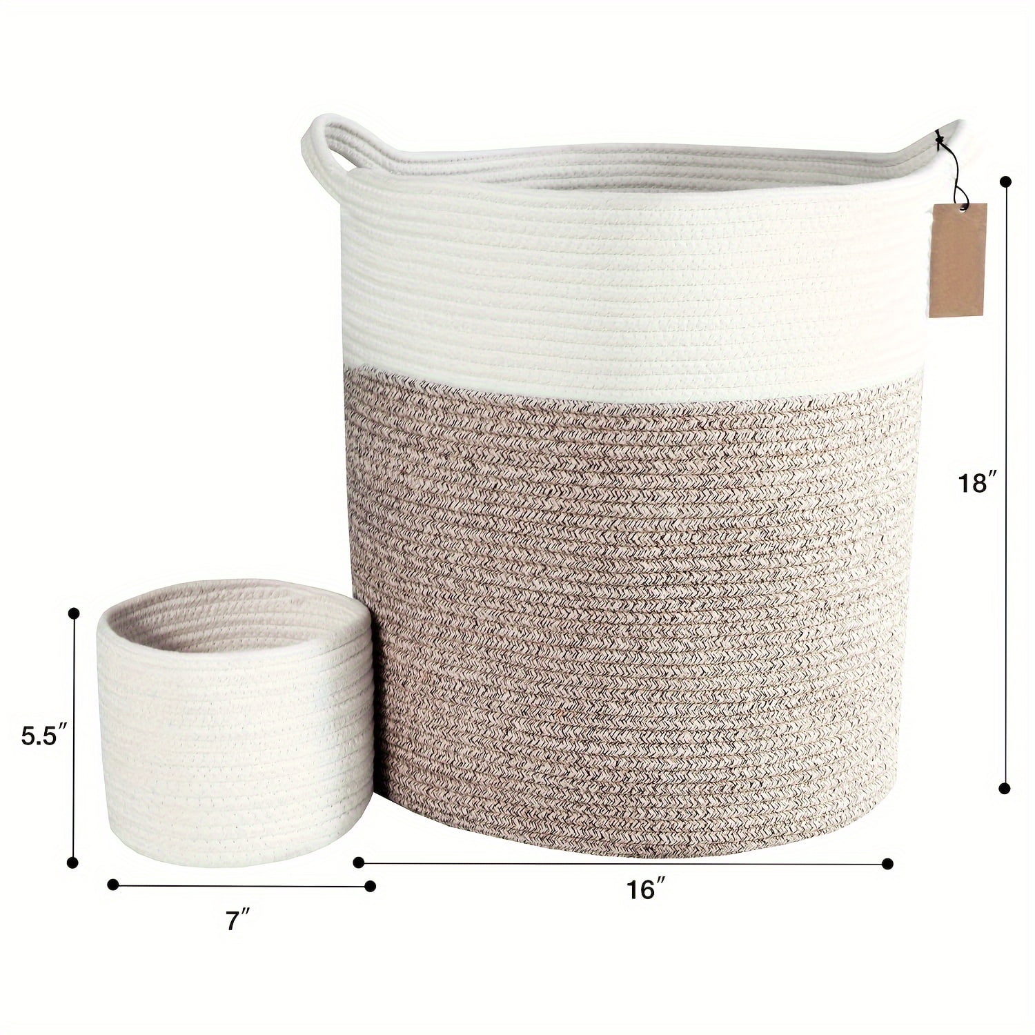 2pcs XXL Cotton Rope Cylinder Laundry Basket (16x18 Inch) - With ...