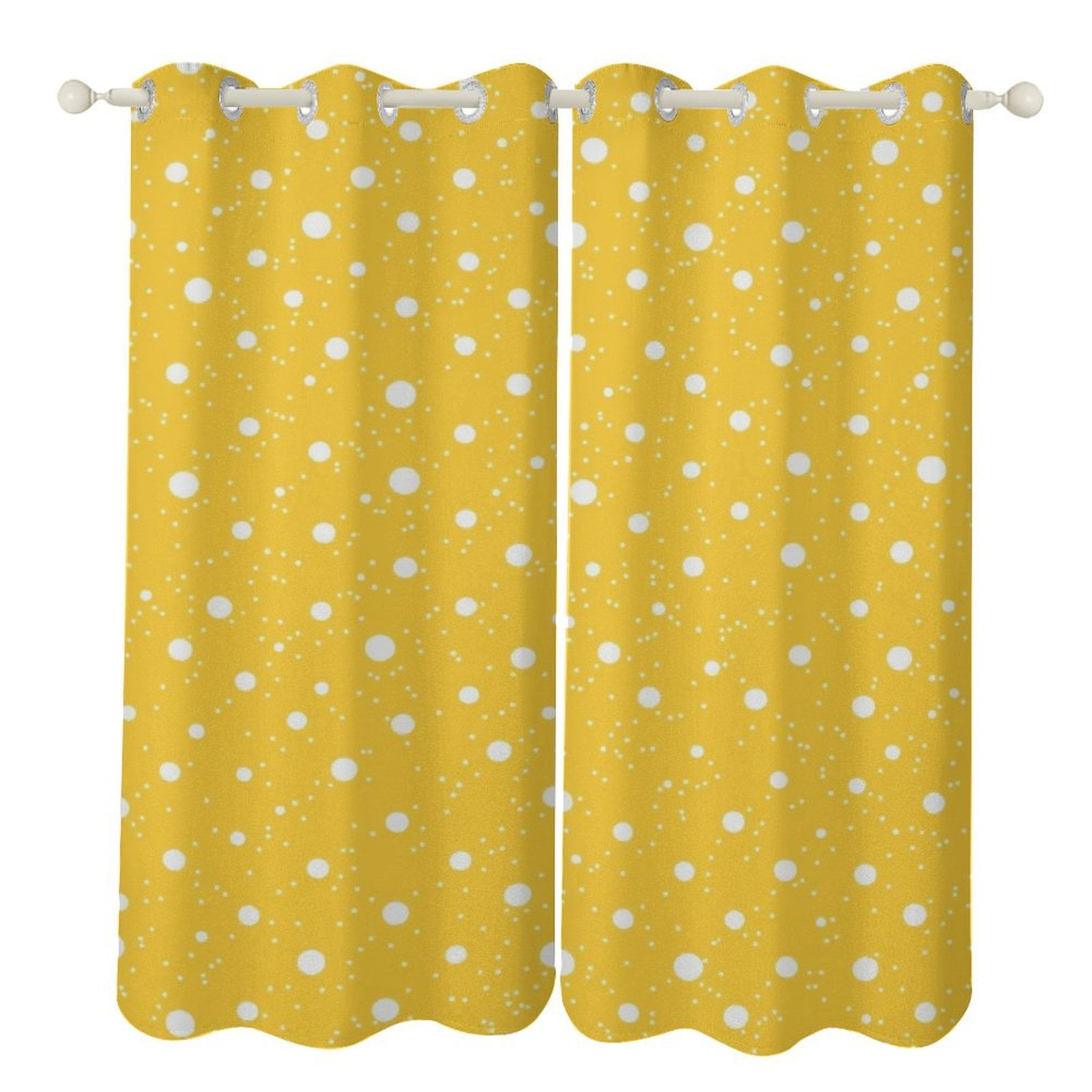 2pcs Yellow White Polka Dots Curtains For Living Room Grommet Top ...