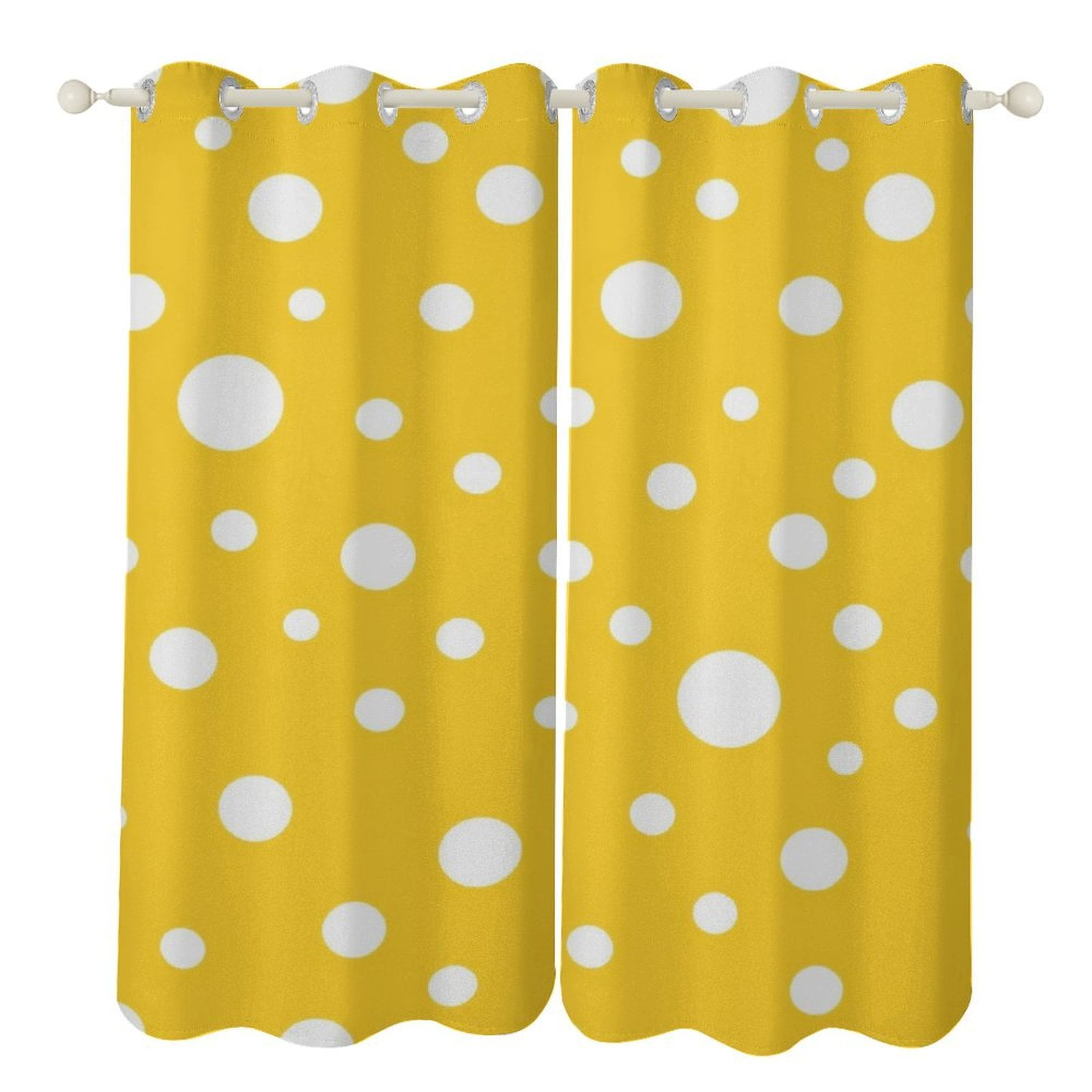 2pcs Yellow White Polka Dots Curtains For Living Room Grommet Top ...