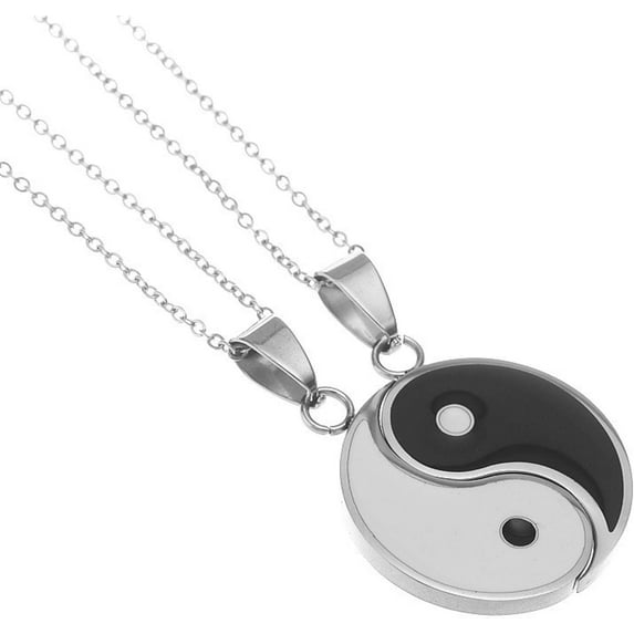 2pcs Yin Yang Matching Couples Puzzle Pendant Necklace Stainless Steel Sun and Moon for His and ...