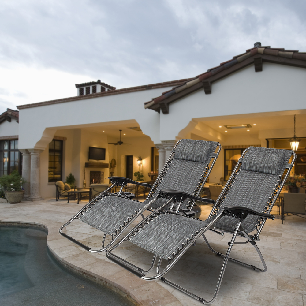 2pcs Zero Gravity Lounge Chairs with Headrest, Outdoor Adjustable ...