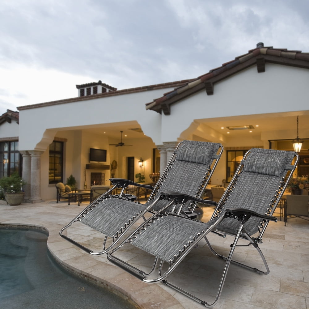 2pcs Zero Gravity Lounge Chairs with Headrest, Outdoor Adjustable ...