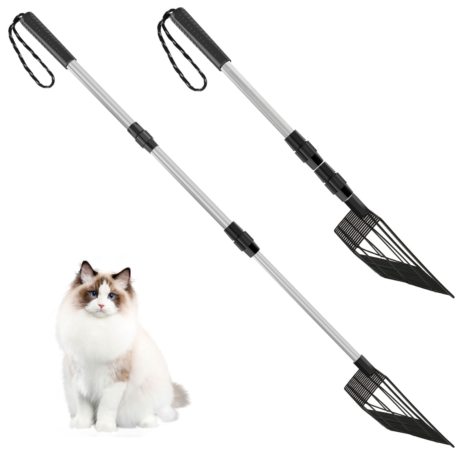 2pcs extendable cat litter scoop long handle litter sifting shovel deep ...