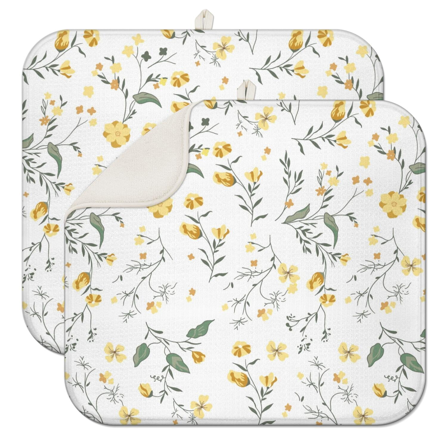 2pcs flower Print Kitchen Drying Mat Set, Super Absorbent Microfiber ...