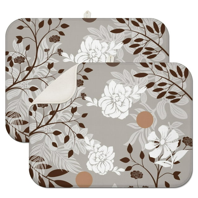2pcs flower Print Kitchen Drying Mat Set, Super Absorbent Microfiber ...