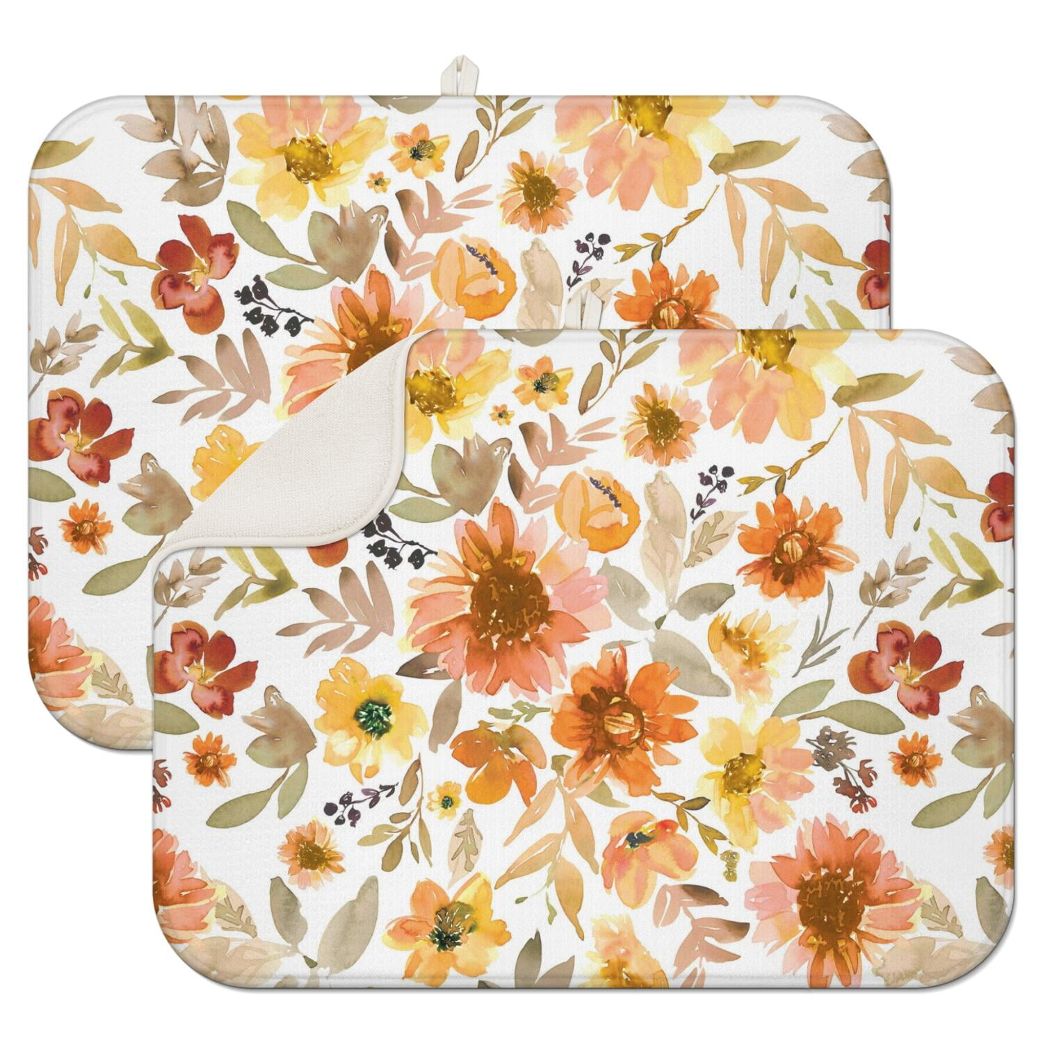 2pcs flower Print Kitchen Drying Mat Set, Super Absorbent Microfiber ...