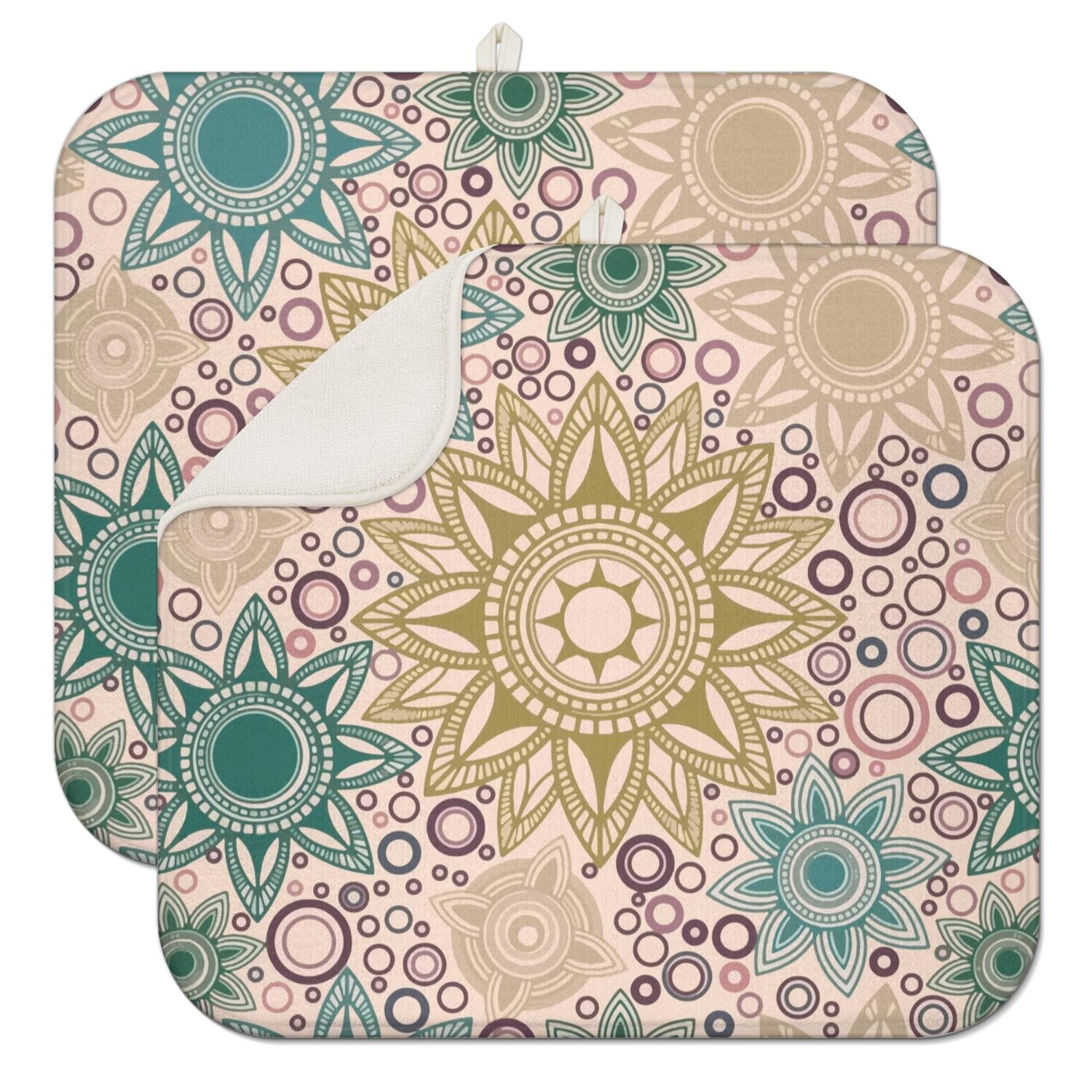 2pcs flower Print Kitchen Drying Mat Set, Super Absorbent Microfiber ...