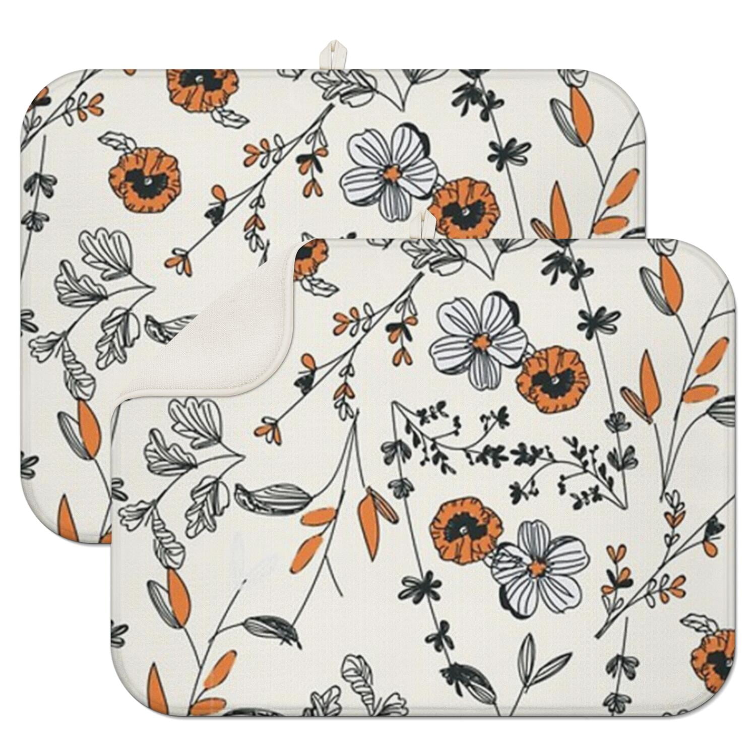 2pcs flower Print Kitchen Drying Mat Set, Super Absorbent Microfiber ...