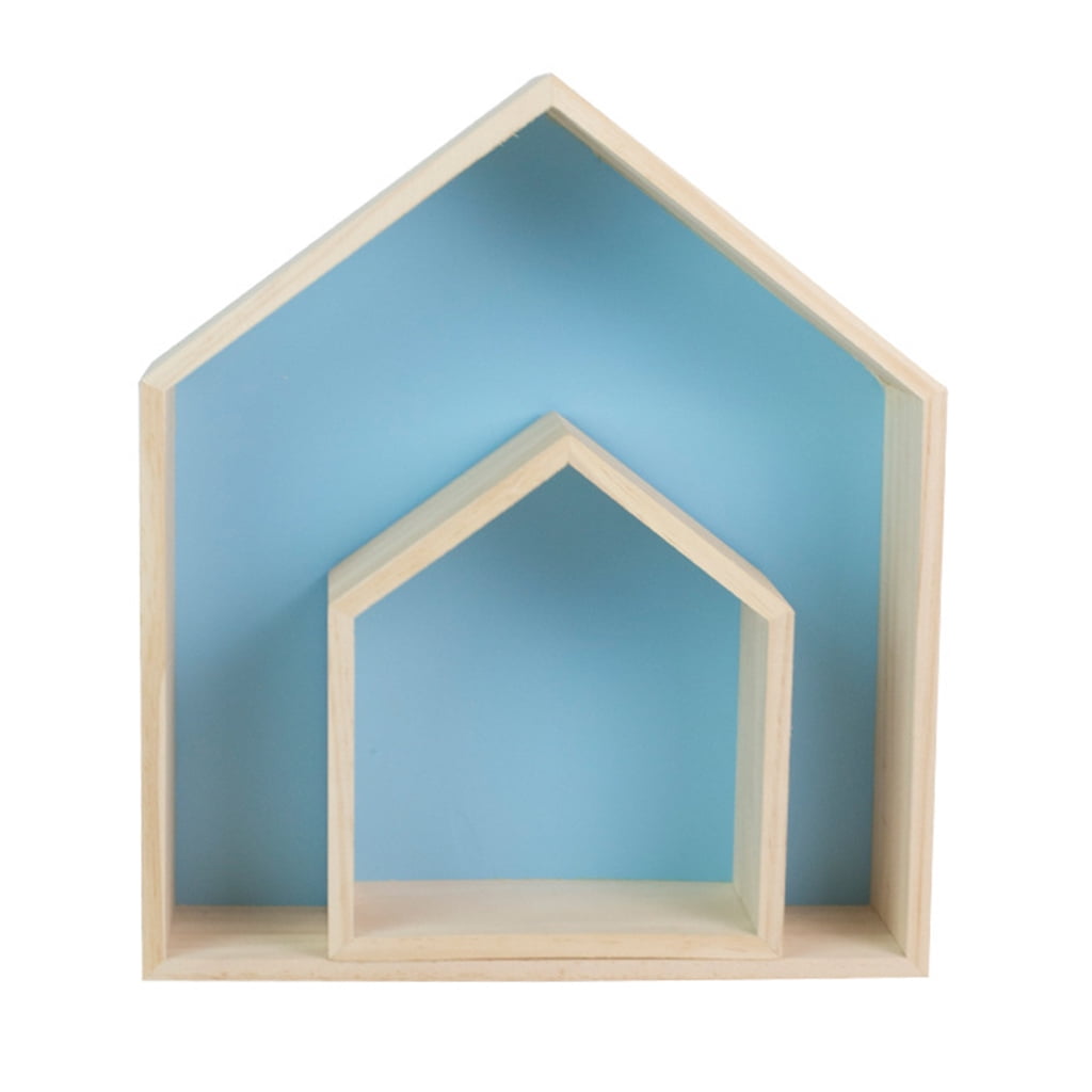 2pcs for Creative Wooden House-Shaped Storage Rack Shelf Decoration ...