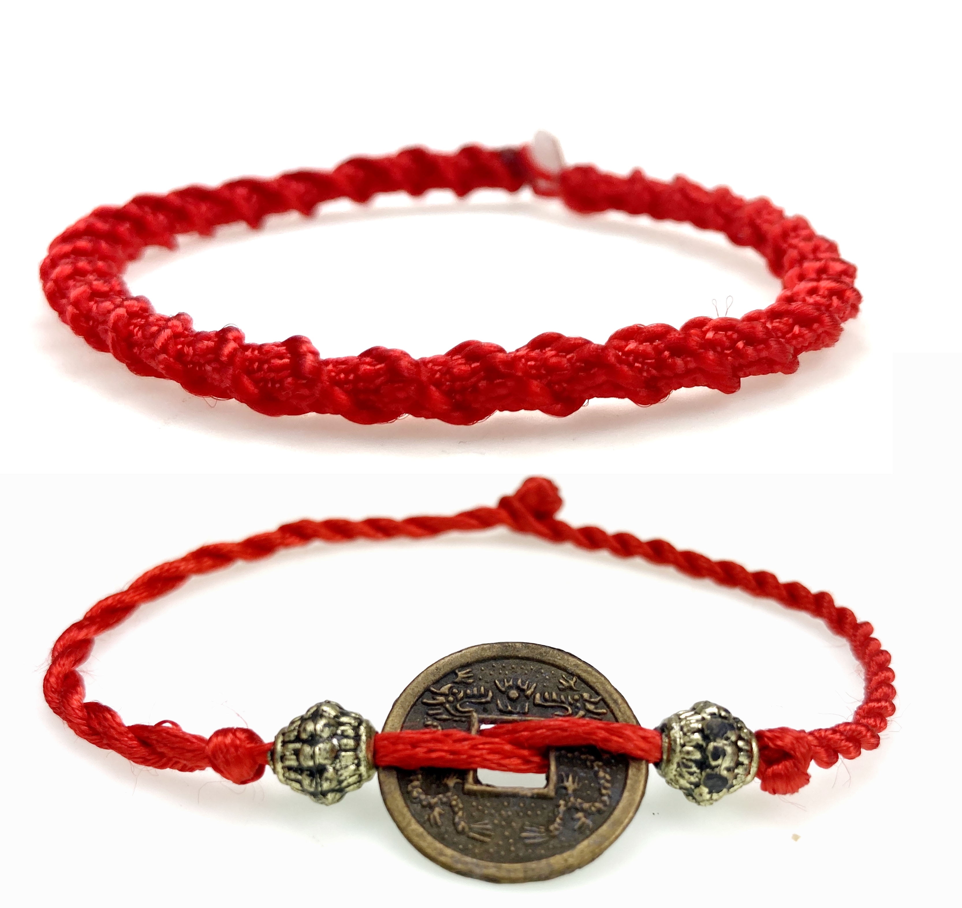 2pcs handmade red string feng shui coin bracelet – Wealth Goodluck ...