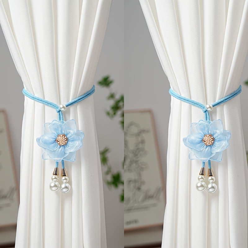 2pcs of Pearl Flower Curtain Ties, Adjustable Sheer Curtain Straps ...