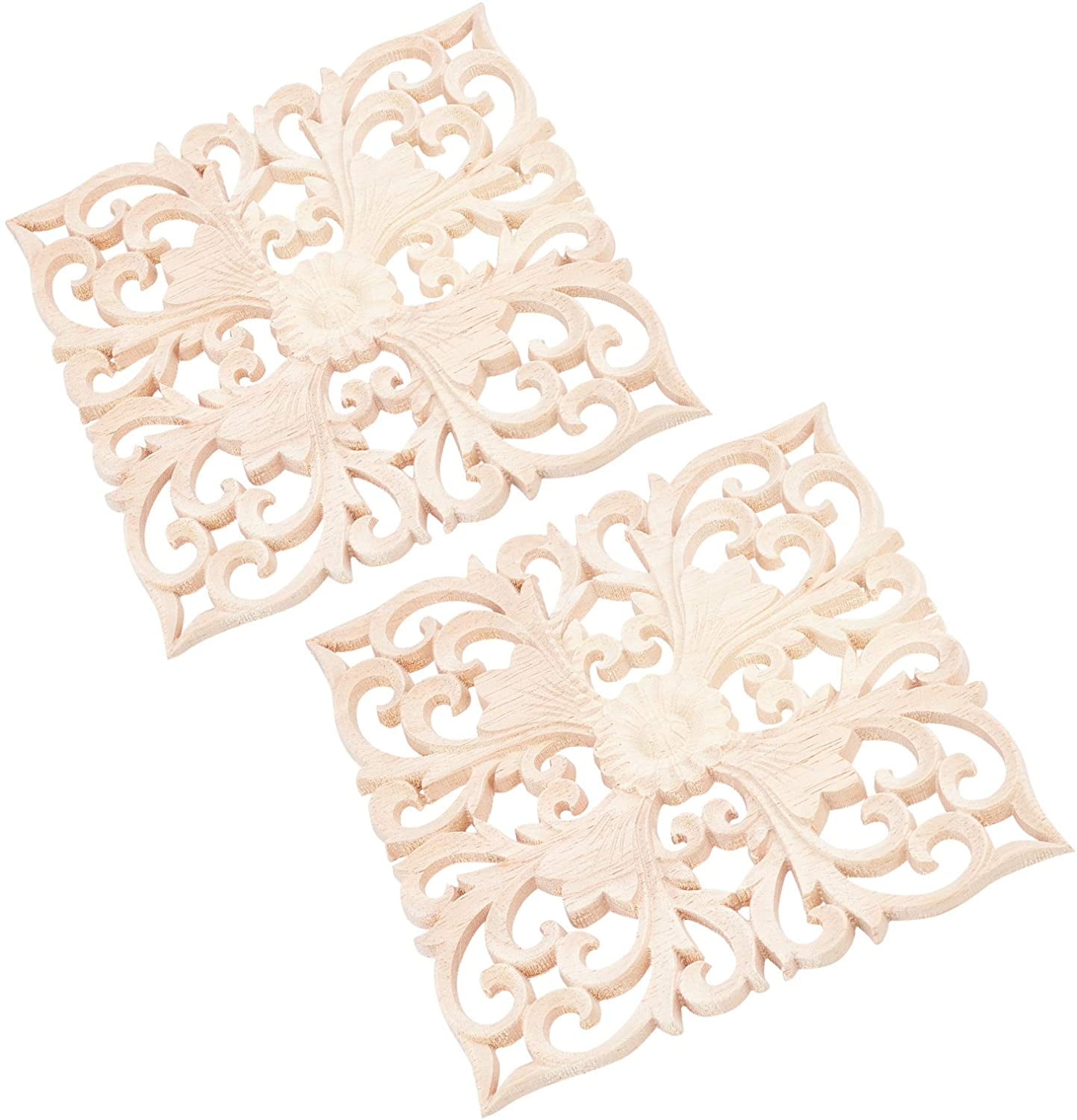 2pcs ooden Applique Onlays 5.78inch Square Natural Unpainted Burlywood ...