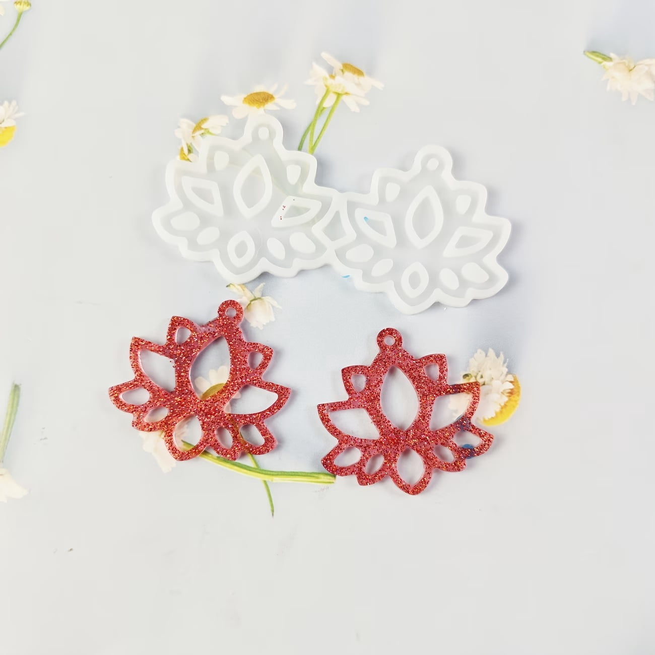 2pcs, resin casting mold, lotus DIY Earring mold, DIY resin pendant ...