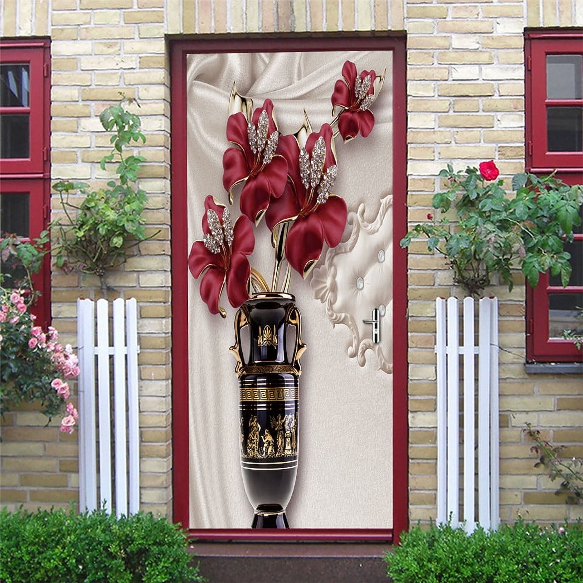 2pcs/set 3D View Door Decals Home Design Room Decoration Flower Sticker ...