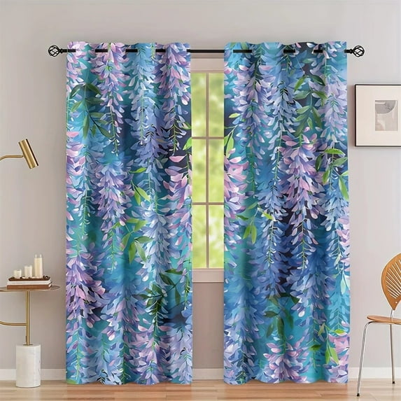 2pcs/set Abstract Crystal Color Art Digital Printed Curtain Grommet Top ...