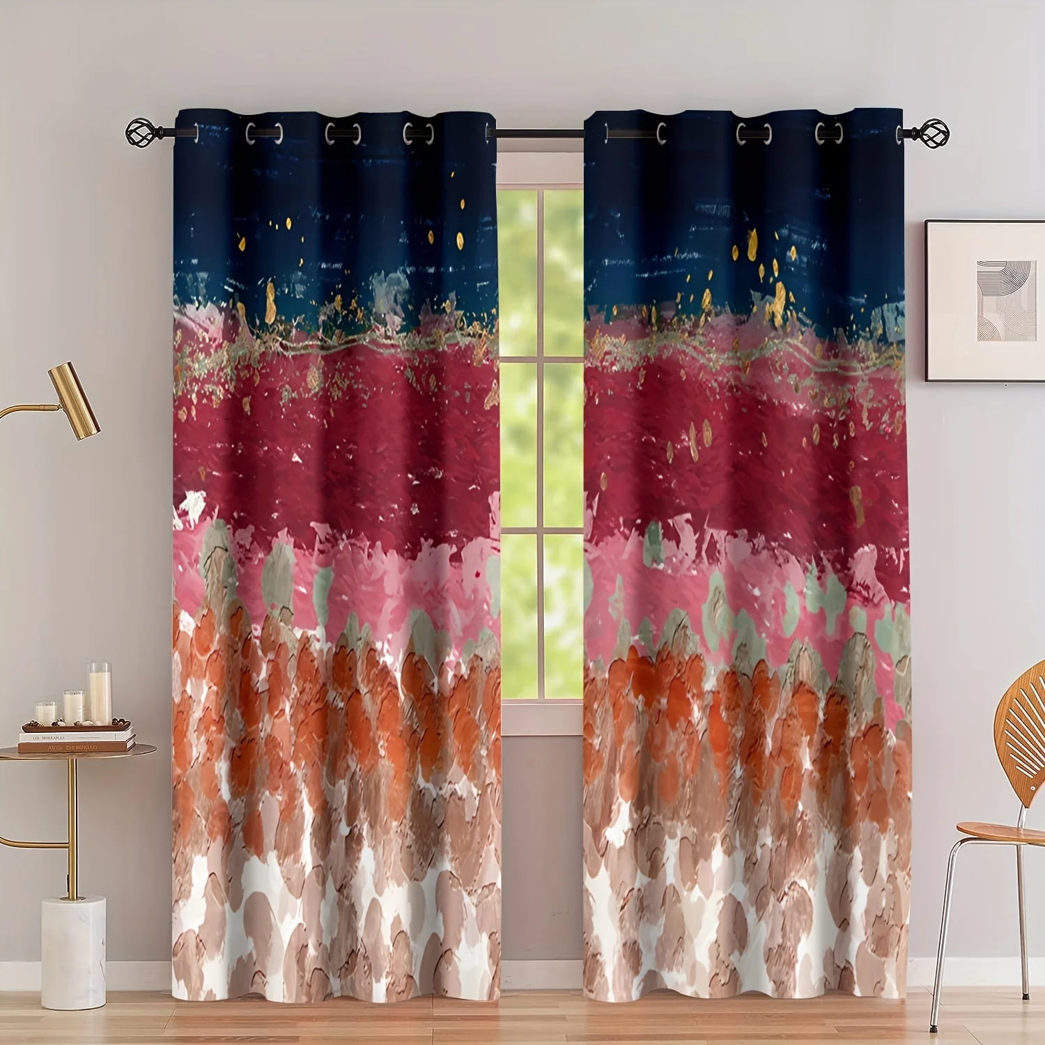 2pcs/set Abstract Crystal Color Art Digital Printed Curtain Grommet Top ...
