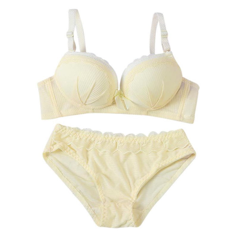 2pcs/set Big Girls Sweet Wireless Padded Bras + Briefs Underwear Set ...