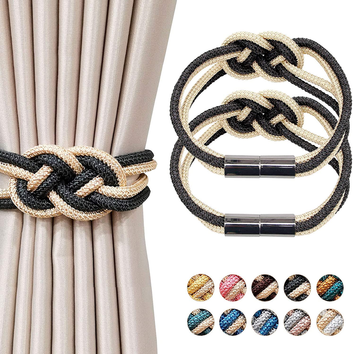 2 Pieces Magnetic Curtain Tiebacks 2 Colors Braided Curtain Tie Back ...