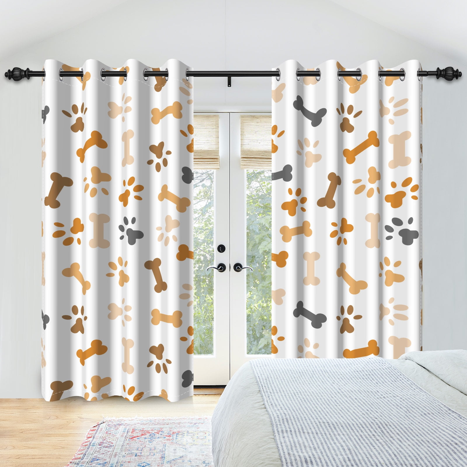 2pcs/set Dog Paw Print Window Curtain Abstract Graffiti Footprint ...