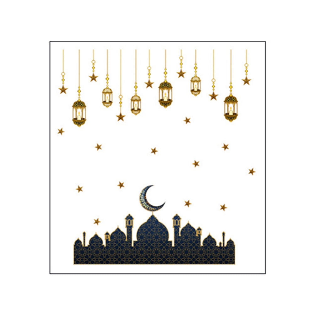 2pcs/set Eid Mubarak Sticker Ramadan Party Window Stickers Moon Star ...