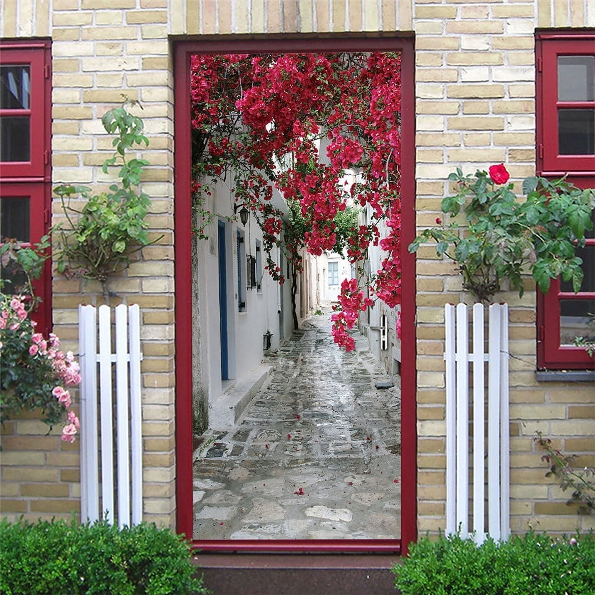 2pcs/set Fresh Rose Doors Sticker DIY Adhesive Wallpaper Vinyl ...