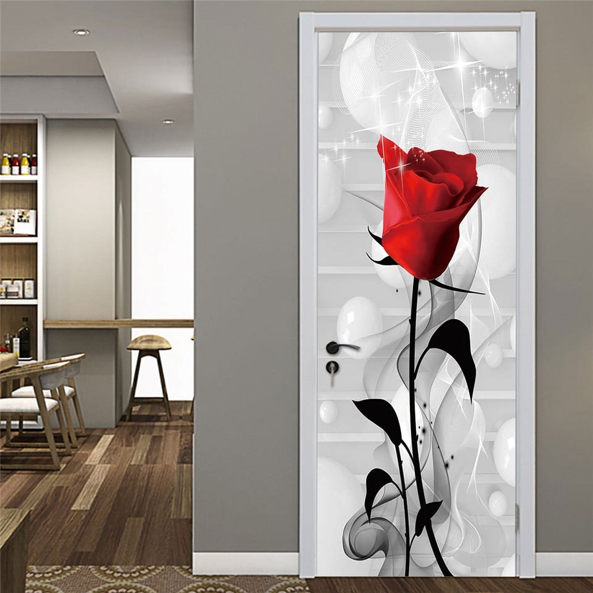 2pcs/set Fresh Rose Doors Sticker DIY Adhesive Wallpaper Vinyl ...