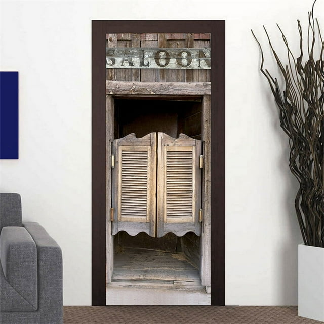 2pcs/set Retro Wooden Door Sticker PVC DIY Wall Mural Decals Removable ...