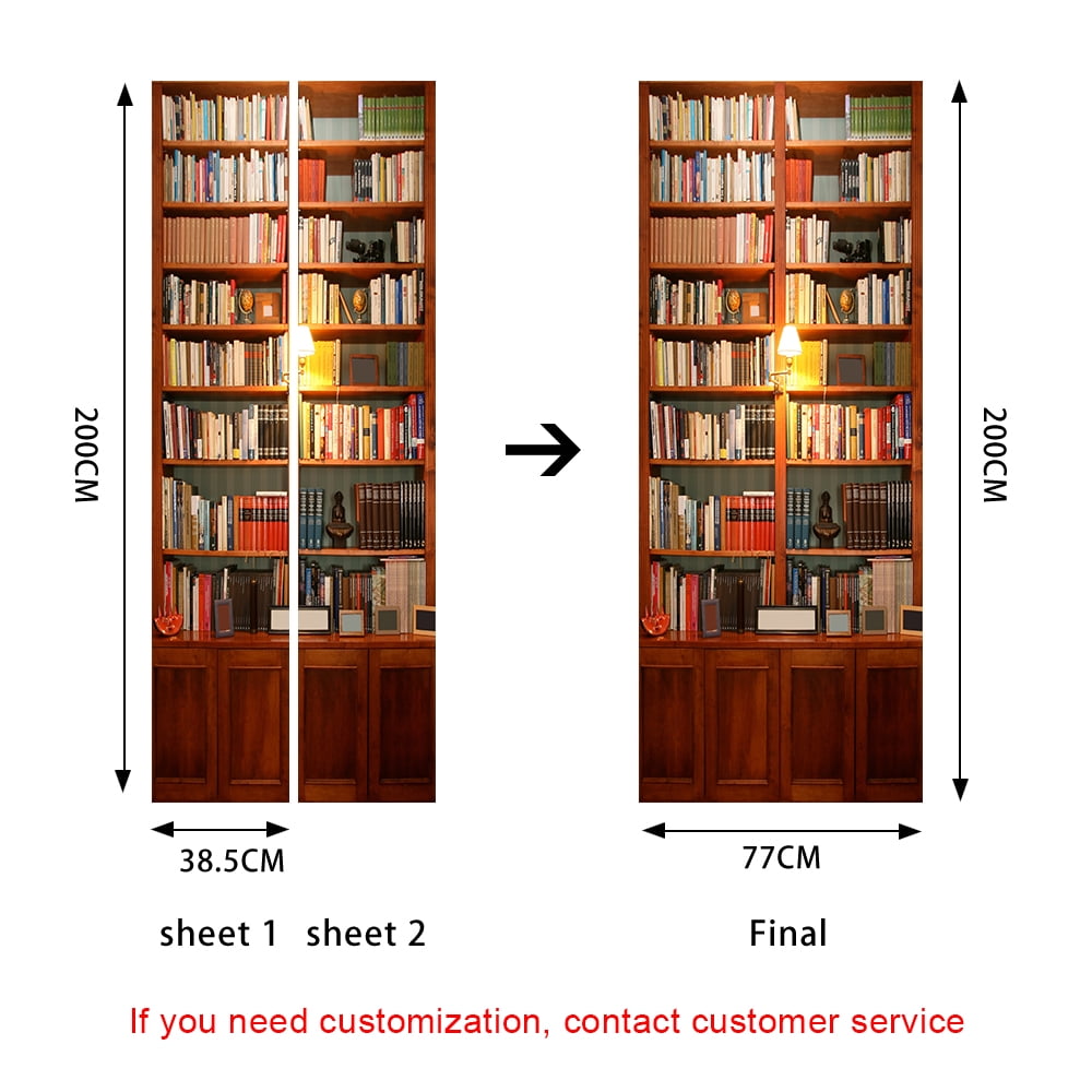 2pcs/set Simulation Bookcase Door Sticker Bedroom Living Room ...