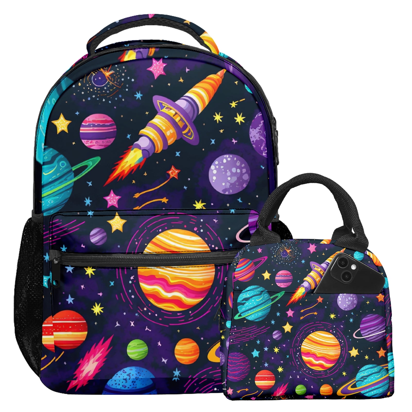 2pcs/set Space Planets Rocket Backpack with Lunch Bag,Casual Travel ...