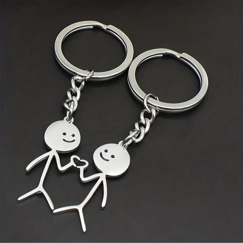 2pcs/set Stickman Matching Heart Keychain For Men, Cute Alloy Key Chain ...