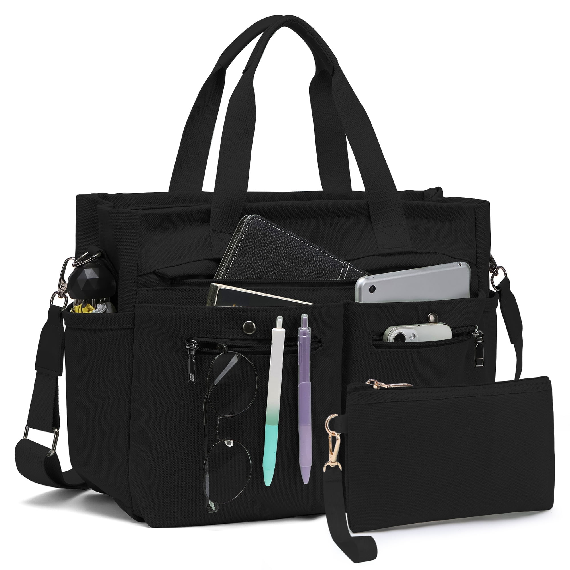 2pcs/set Women'S Large Canvas Tote Bag - Multi-Pocket Laptop Work Bag ...