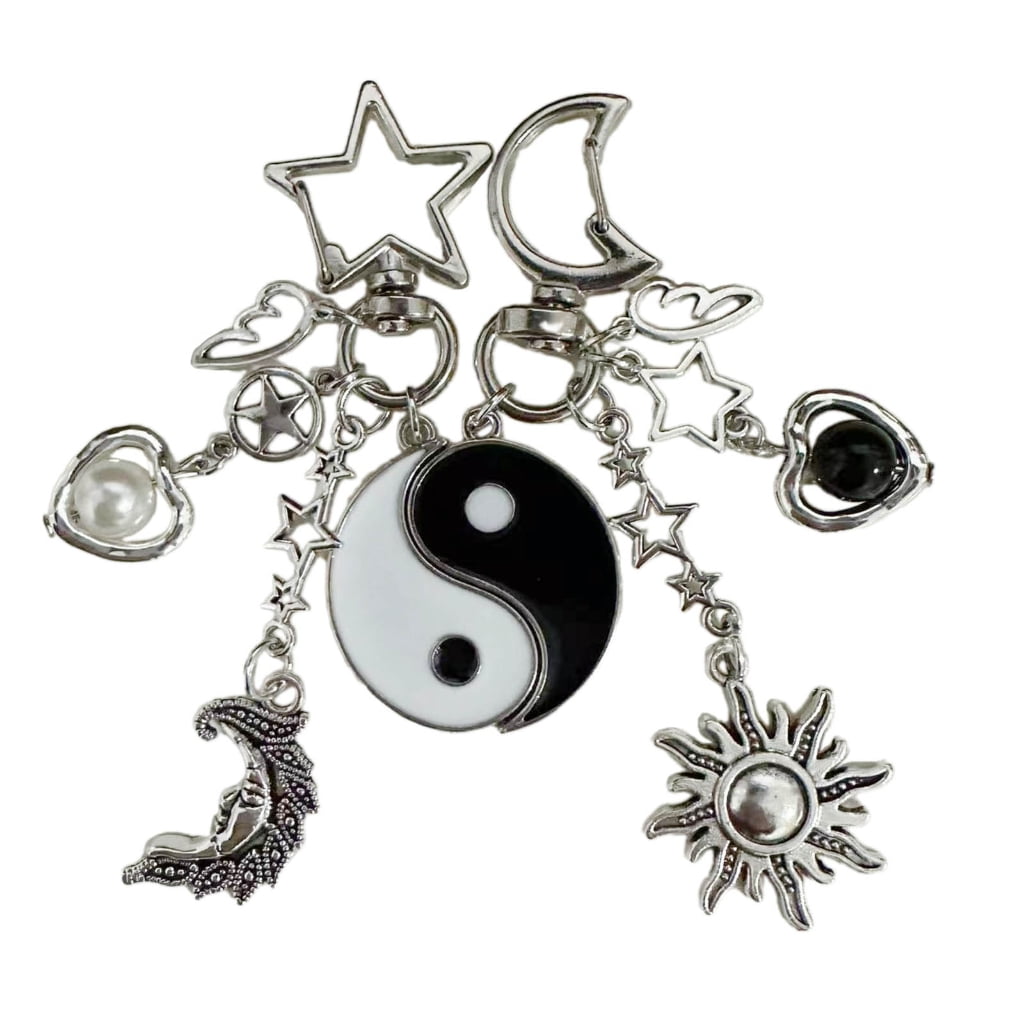 2pcs/set Yin Yang Keychain Star Sun Moon Charm Keyring Pendant for ...