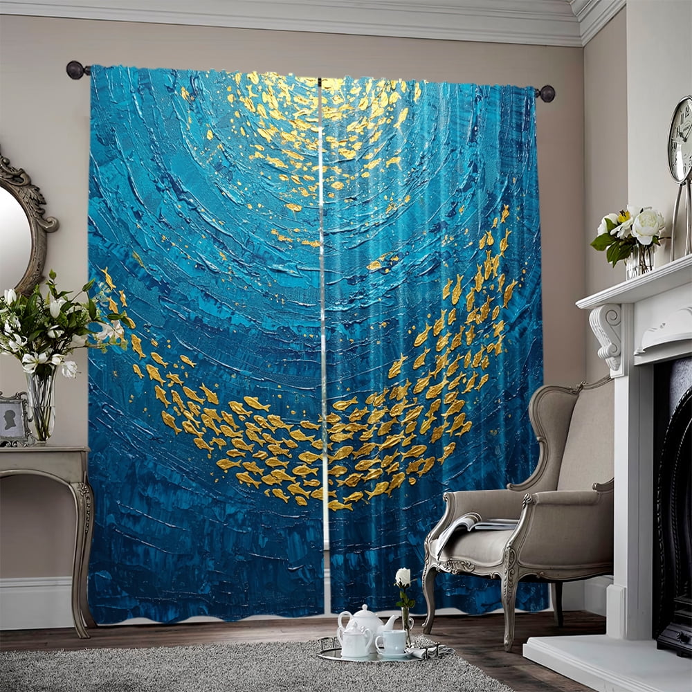 2pcs spring Curtains Abstract gold Prints Light Filtering Curtains ...