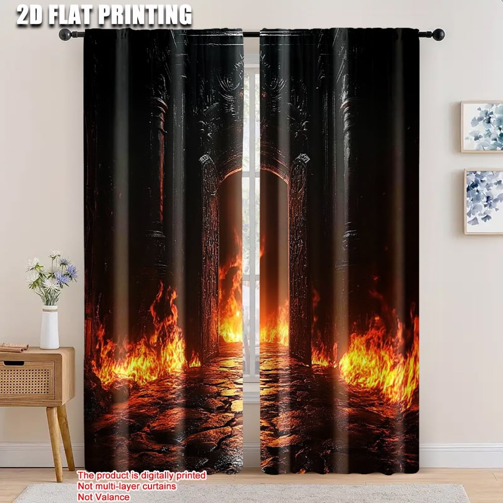 2pcs spring Curtains At the Gates Art Digital Print Drapes Versatile ...