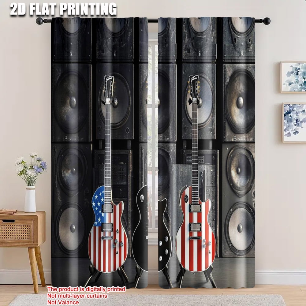 2pcs spring Curtains Black and American Bass Guitar Electronic Rock ...