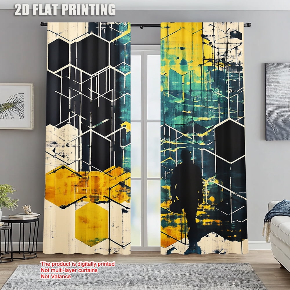 2pcs spring Curtains Figures Light Filtering Sheer Curtains Polyester ...