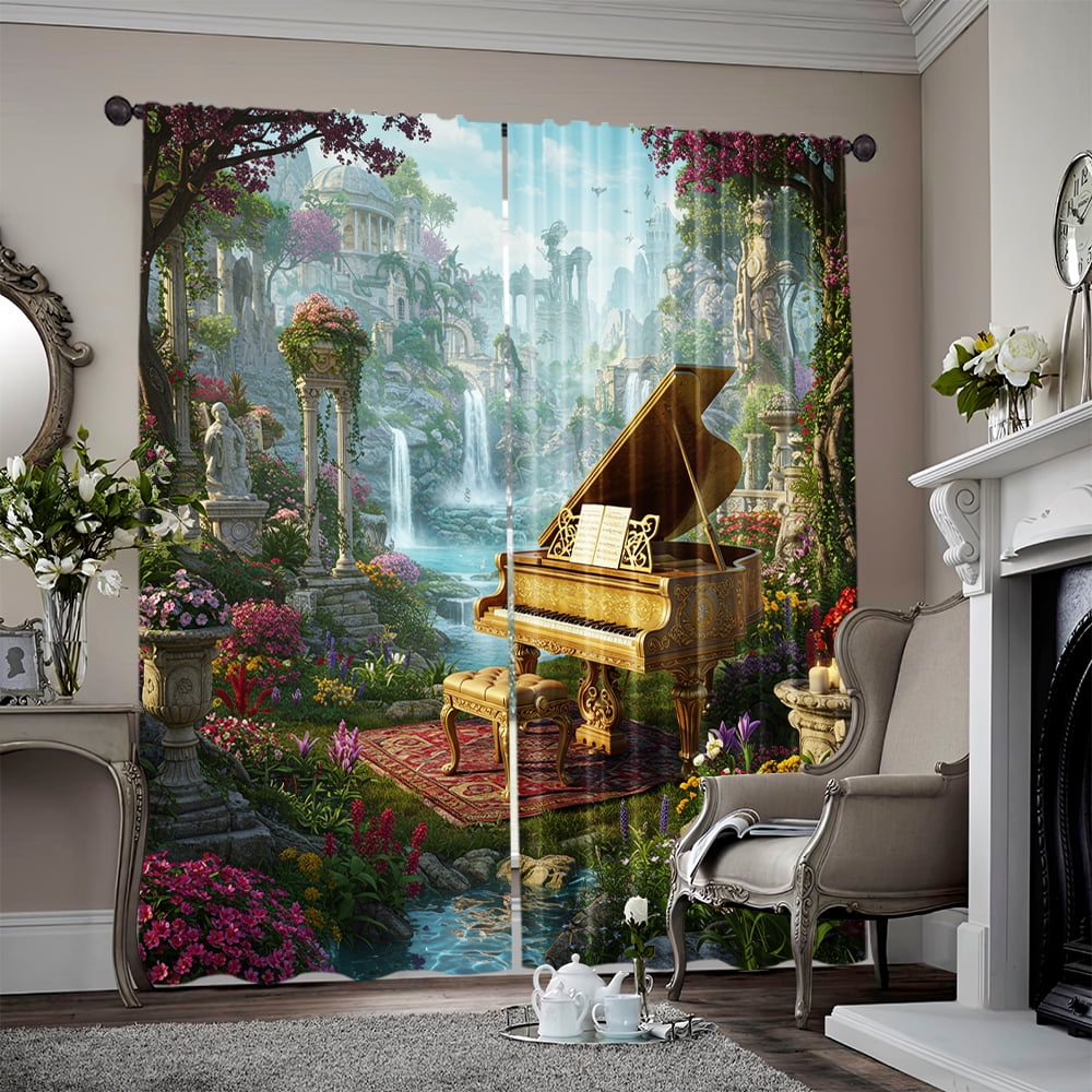 2pcs spring Curtains Piano theme Yarn Curtains Versatile Polyester ...