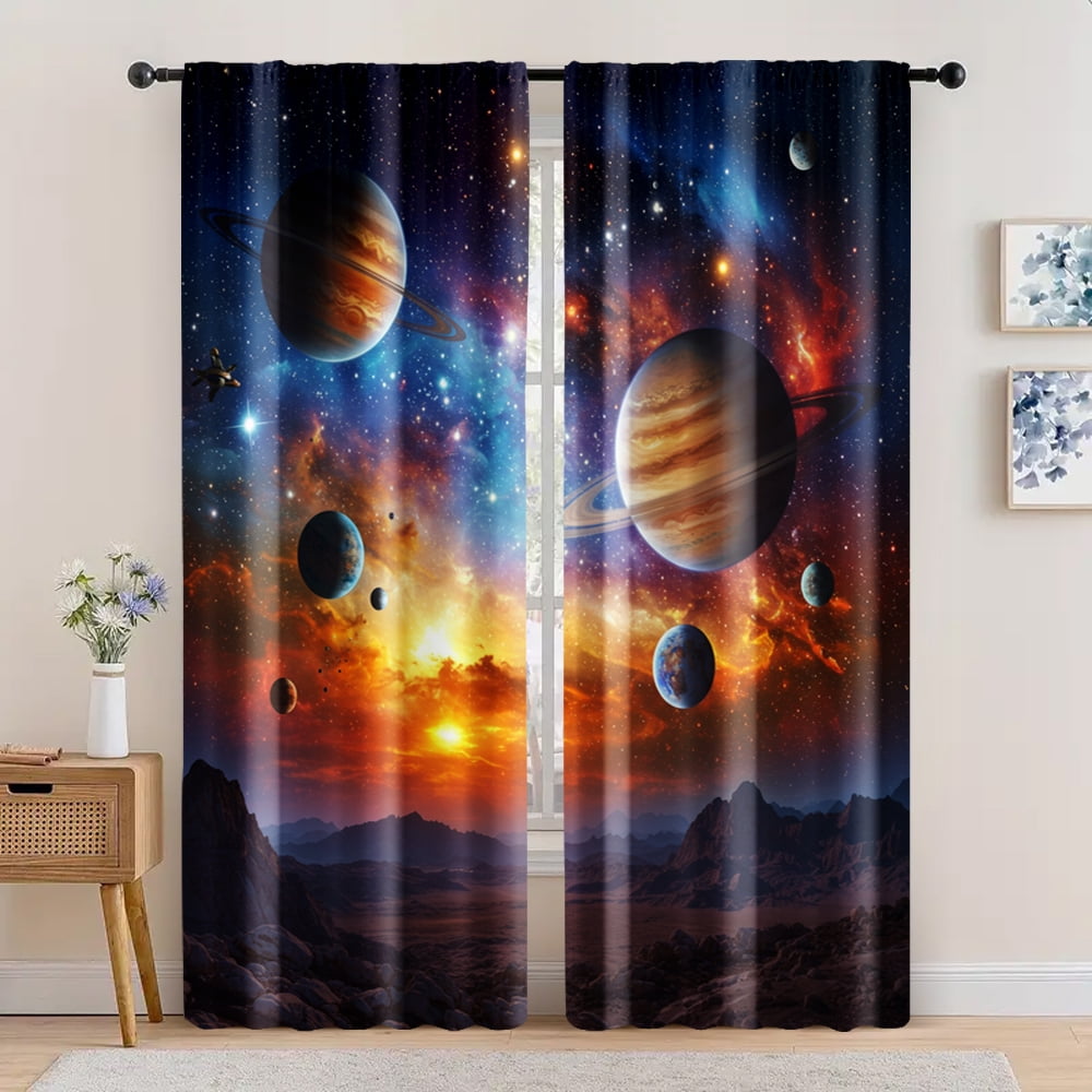 2pcs spring Curtains Space landscape Sheer Curtains Versatile Polyester ...