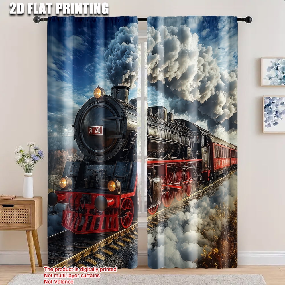 2pcs spring Curtains Steam Railroad Light Filtering Sheer Curtains ...